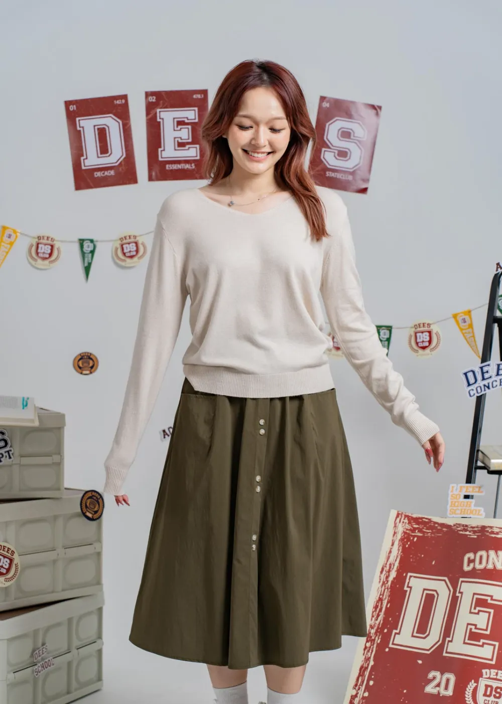 V-Neck Long Sleeves Knitted Top - DEES