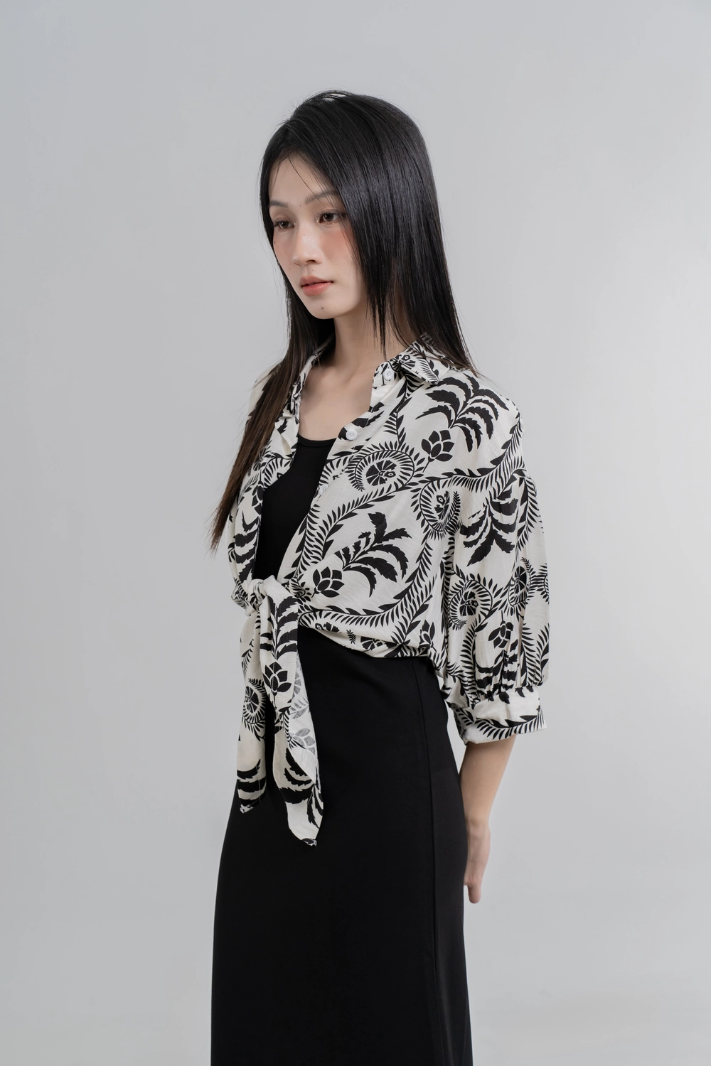 Tropical Print Tie Front Top - DEES