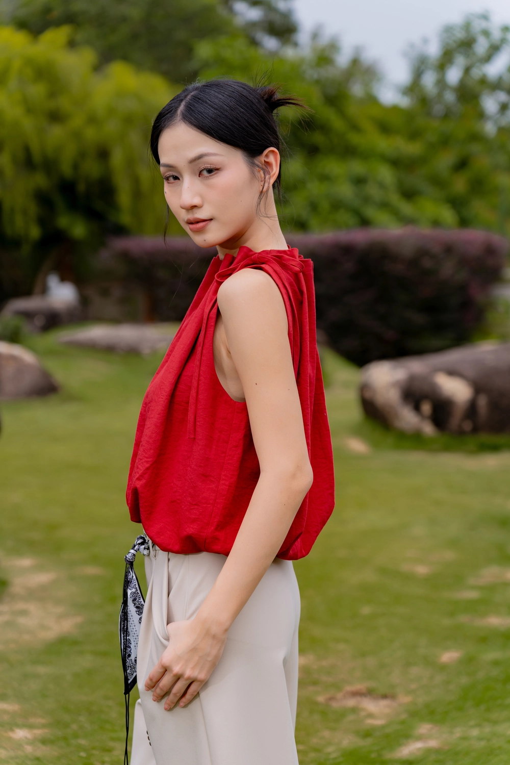 Shoulder Tie Blouson Top - DEES