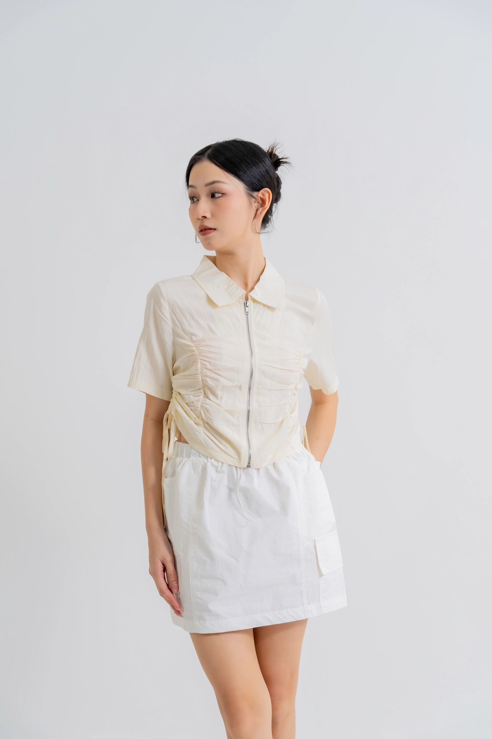 Ruched Zip Polo Top - DEES