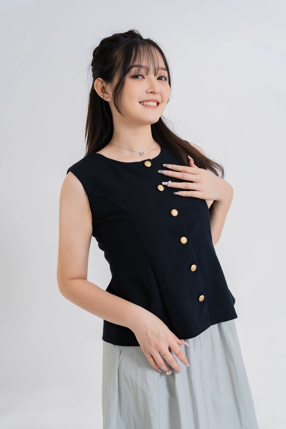 Gold Button Peplum Top - DEES
