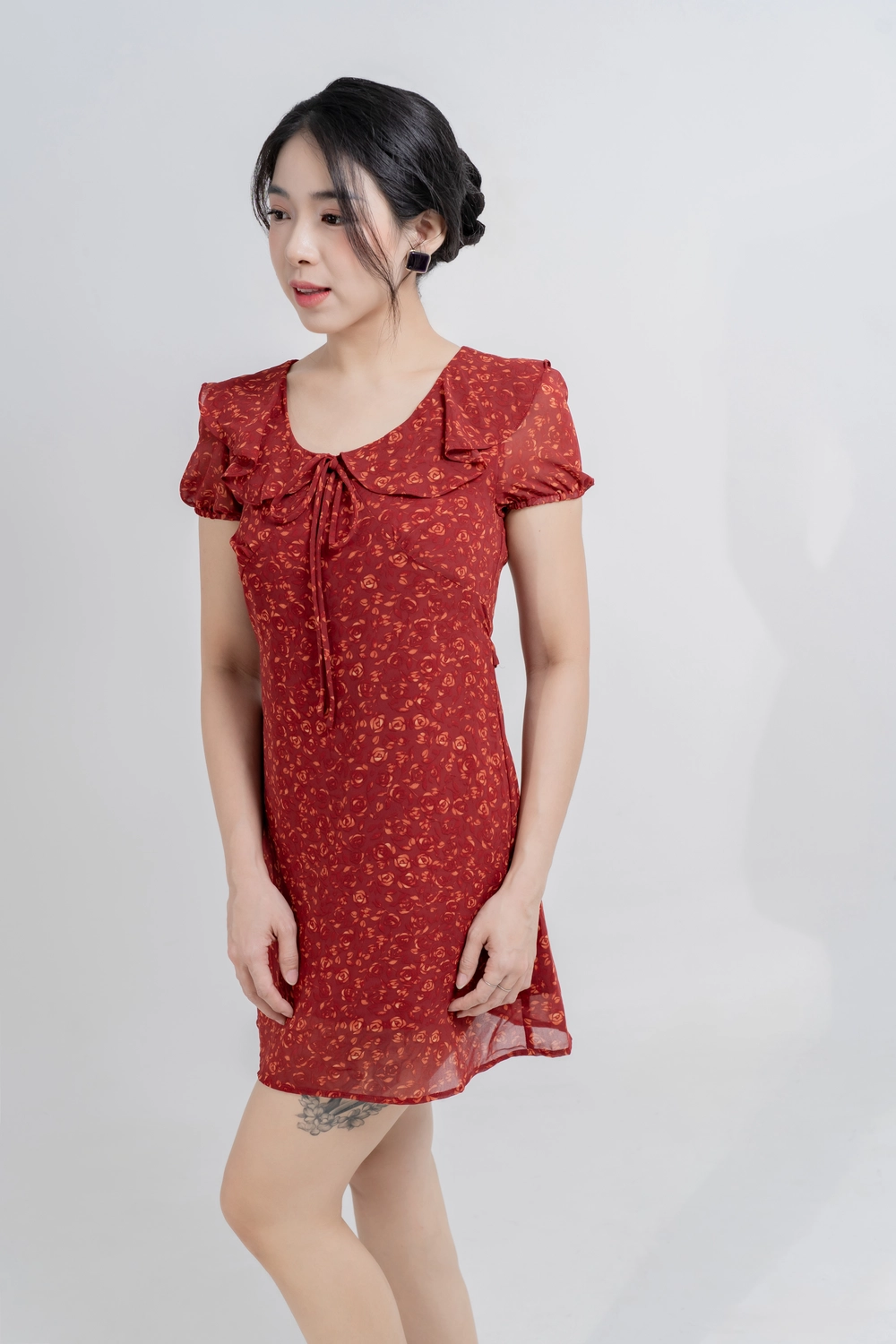 Floral Ruffle Tie Mini Dress - DEES